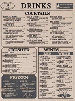 Best Restaurant In Cape May | Harry's Ocean Bar & Grille Menus